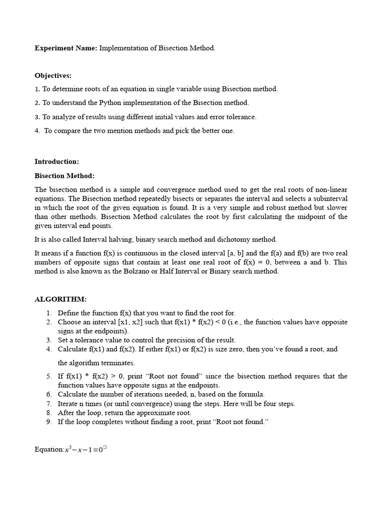 Bisecstional Method | PDF | Mathematics Of Computing | Numerical Analysis
