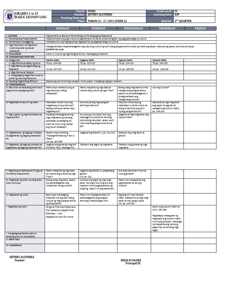 DLL - Esp 4 - Q3 - W5 | PDF