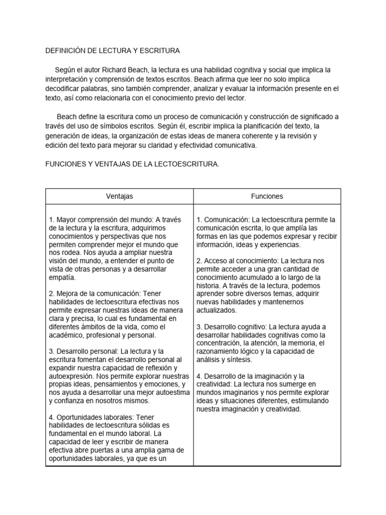 Lectura y Escritura 1era Parte | PDF | Pensamiento | Aprendizaje