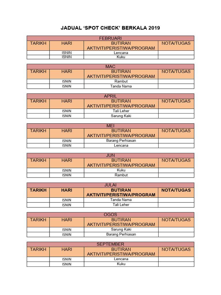 Jadual Spotcheck Tahunan | PDF