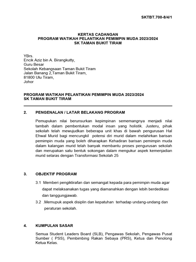 Kertas Cadangan Watikah Pelantikan Pemimpin Muda | PDF