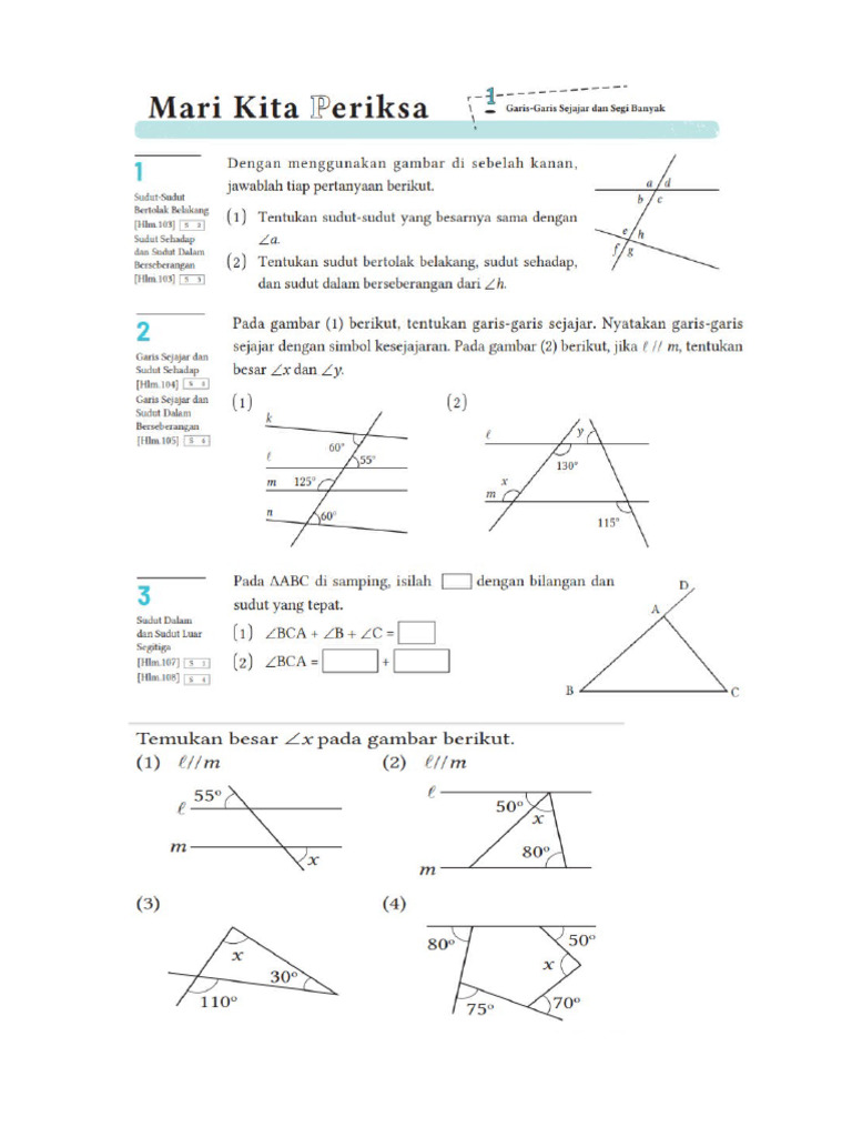 Latihan Soal Garis Sejajar Dan Segi Banyak | PDF