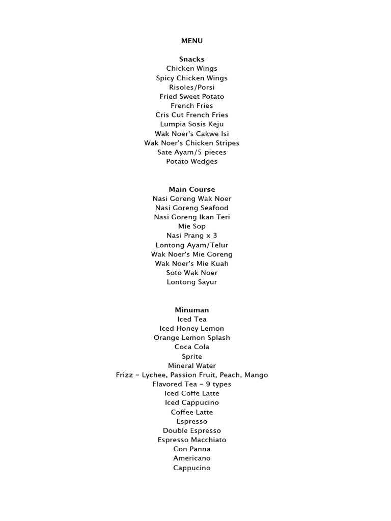 Menu Wak Noer | PDF | Cooking, Food & Wine