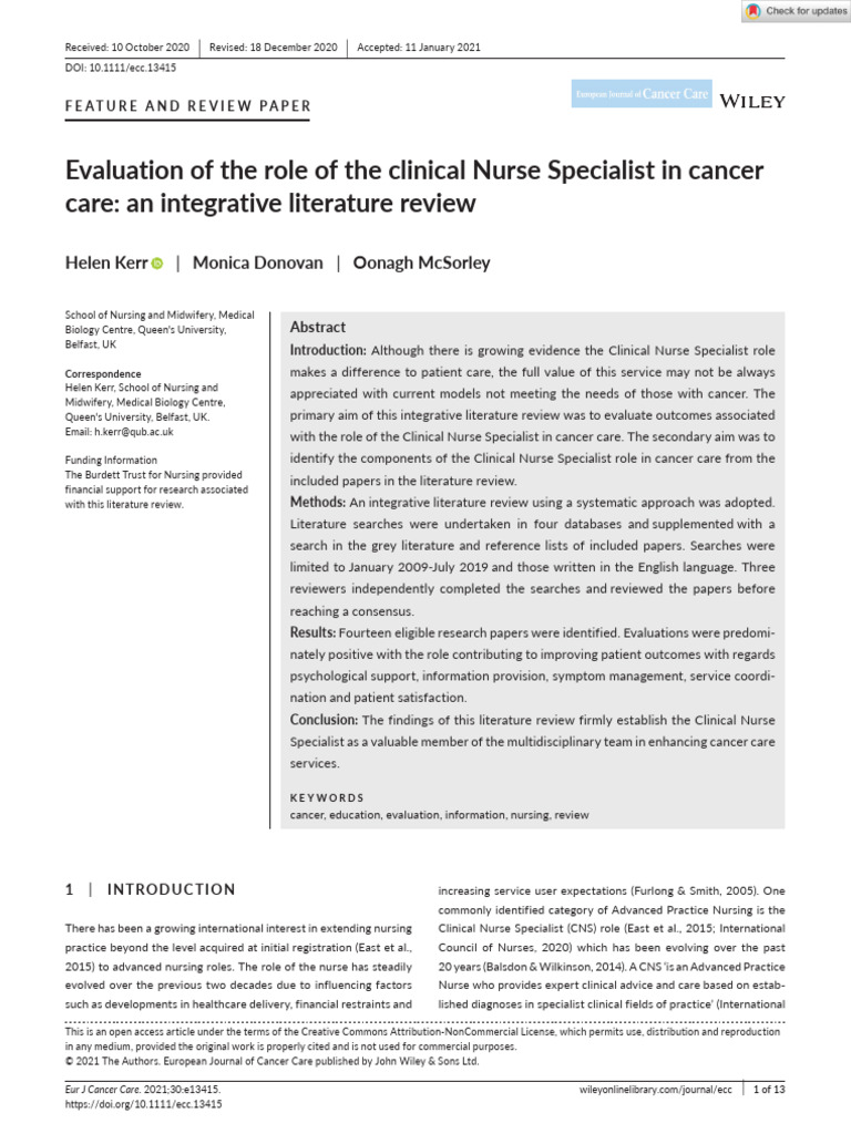 European J Cancer Care - 2021 - Kerr - Evaluation of The Role of The ...