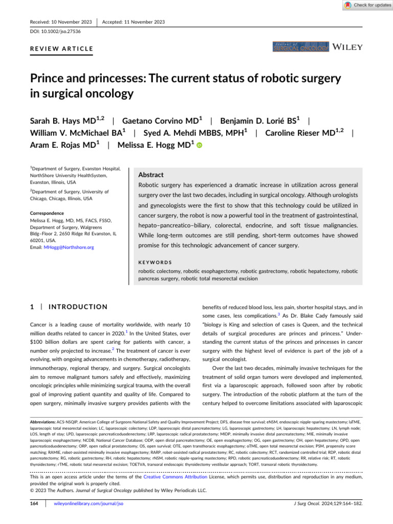 Prince and Princesses The Current Status of Robotic Surgery in Surgical ...