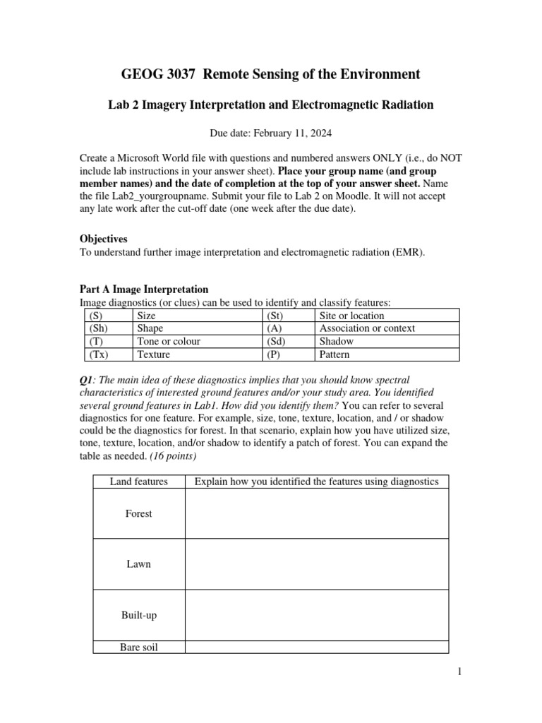 Lab2 - Imagery Interpretation and Electromagnetic Radiation | PDF ...