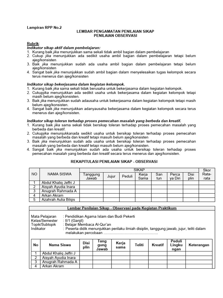 Lampiran RPP No 2 | PDF
