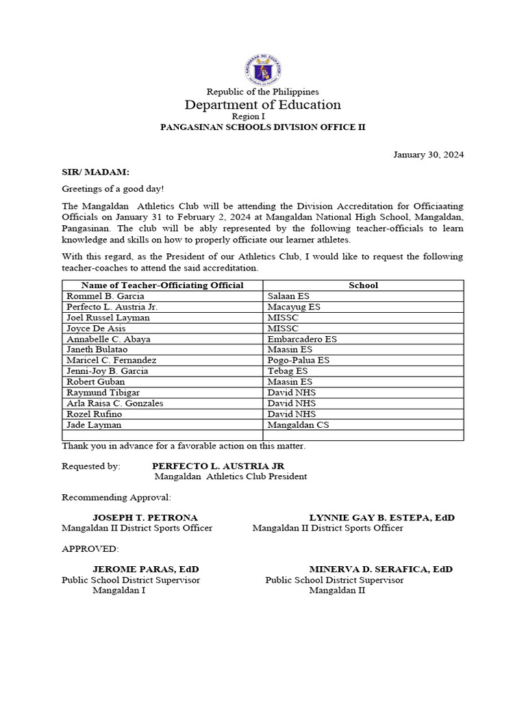 Request for Division Accreditation | PDF