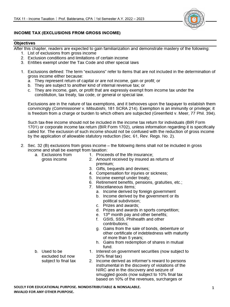 Exclusions From Gross Income | PDF | Real Estate Investment Trust | Taxes