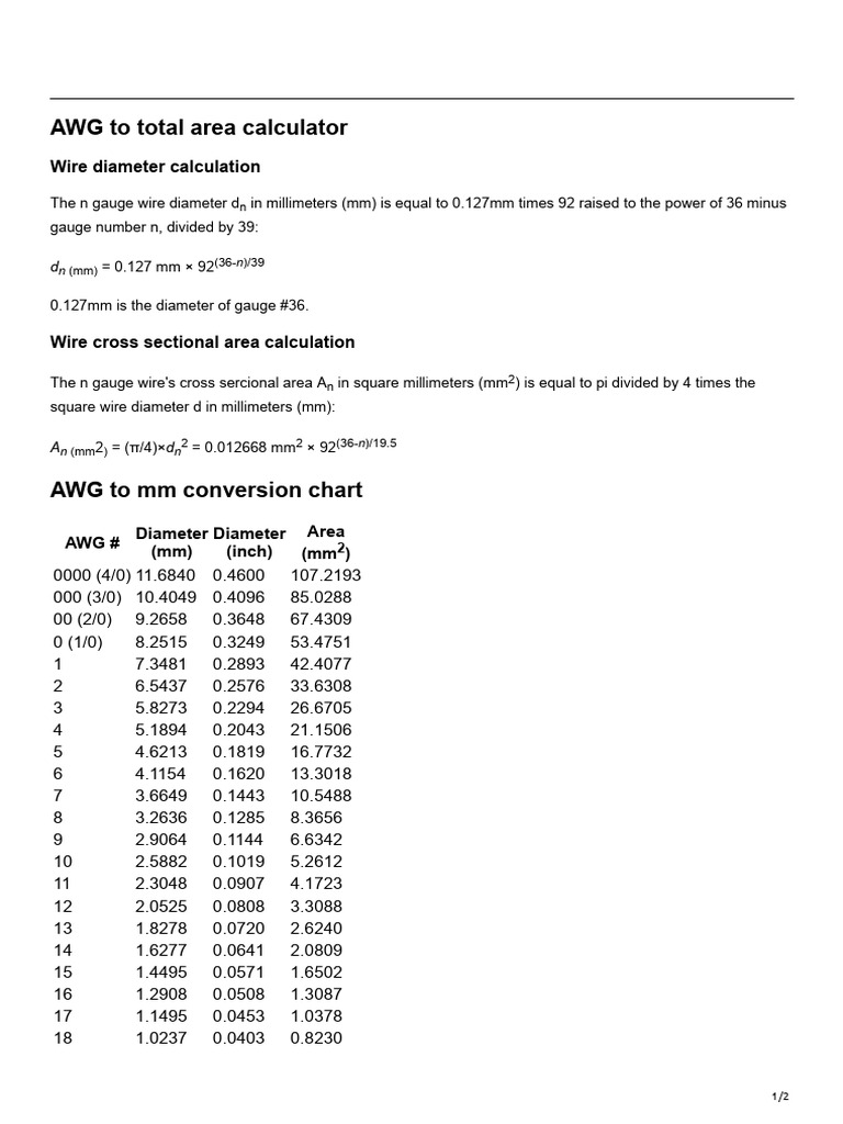 AWG To Mmmm2 Conversion | PDF | Manufactured Goods | Wire