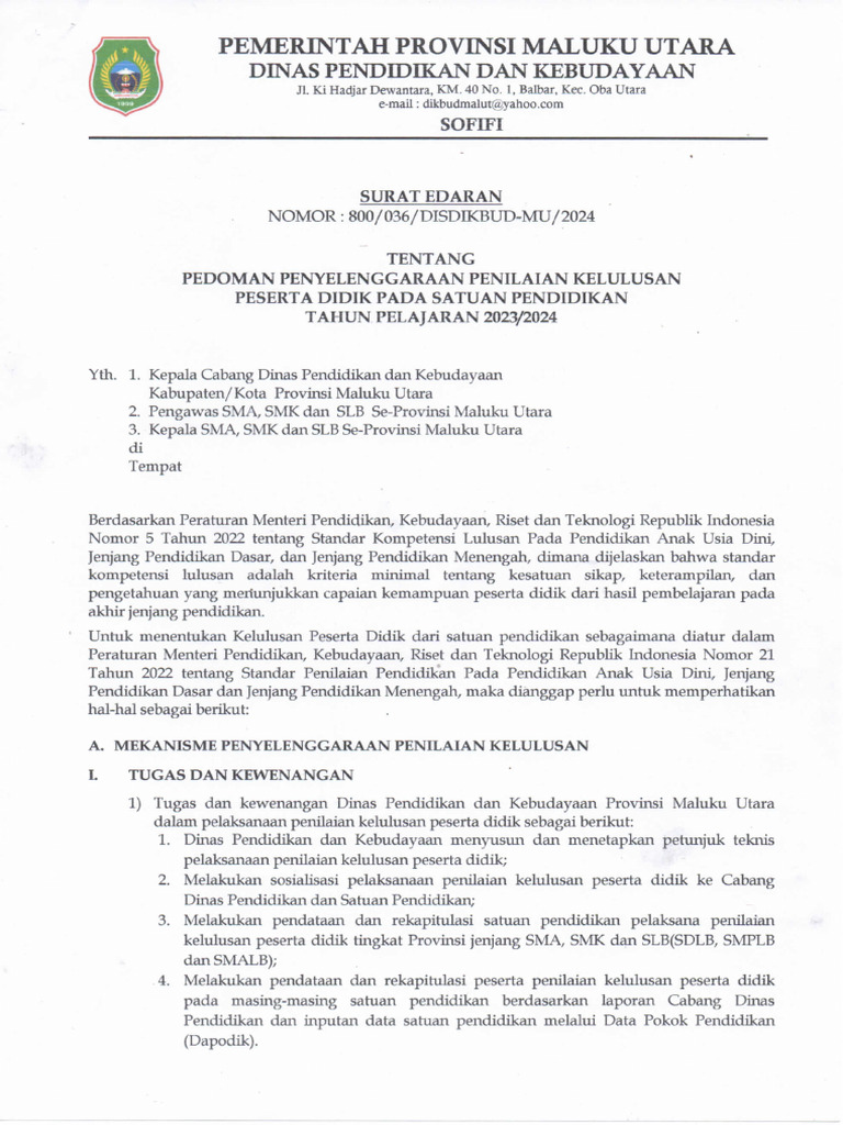 Se Penilaian Kelulusan Peserta Didik Tahun 2024 | PDF