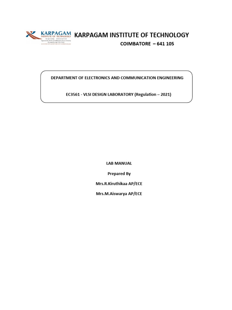 Ec3561 - Vlsi Laboratory | PDF | Hardware Description Language | Field Programmable Gate Array