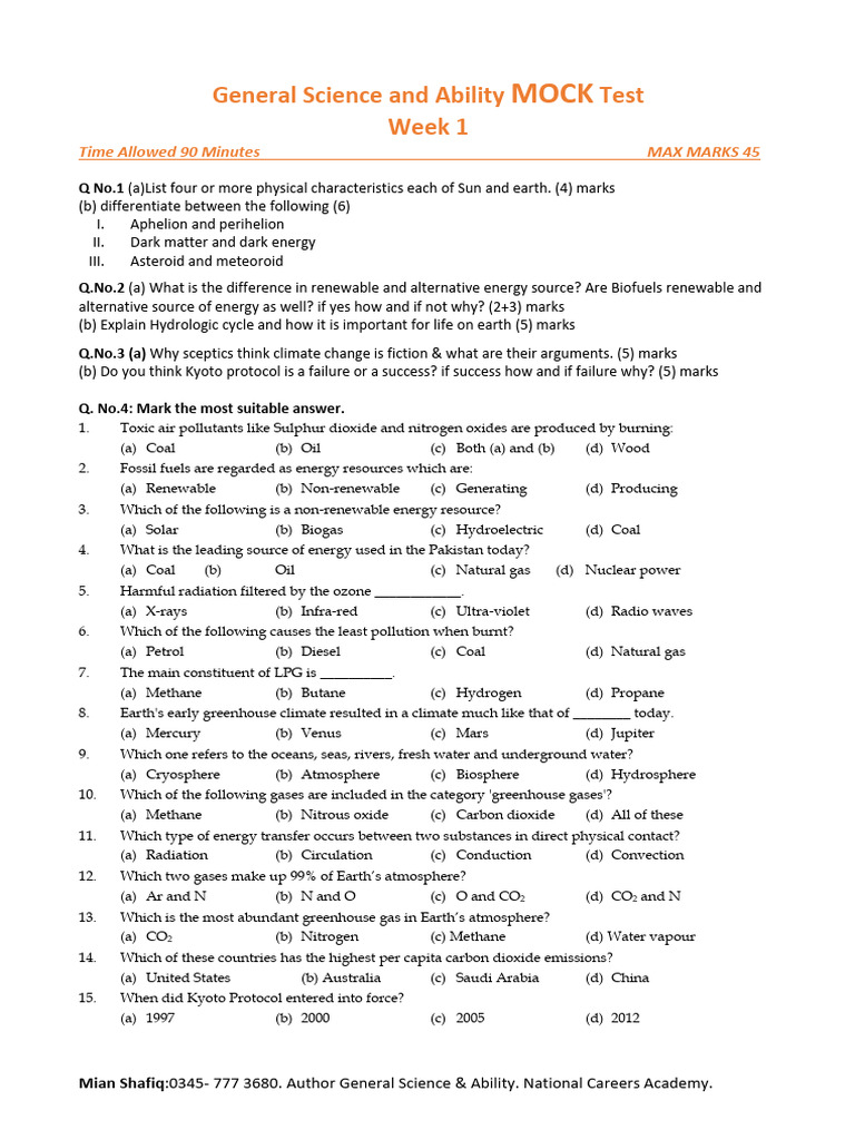 General Science & Ability Mock Test | PDF | Greenhouse Gas | Energy ...