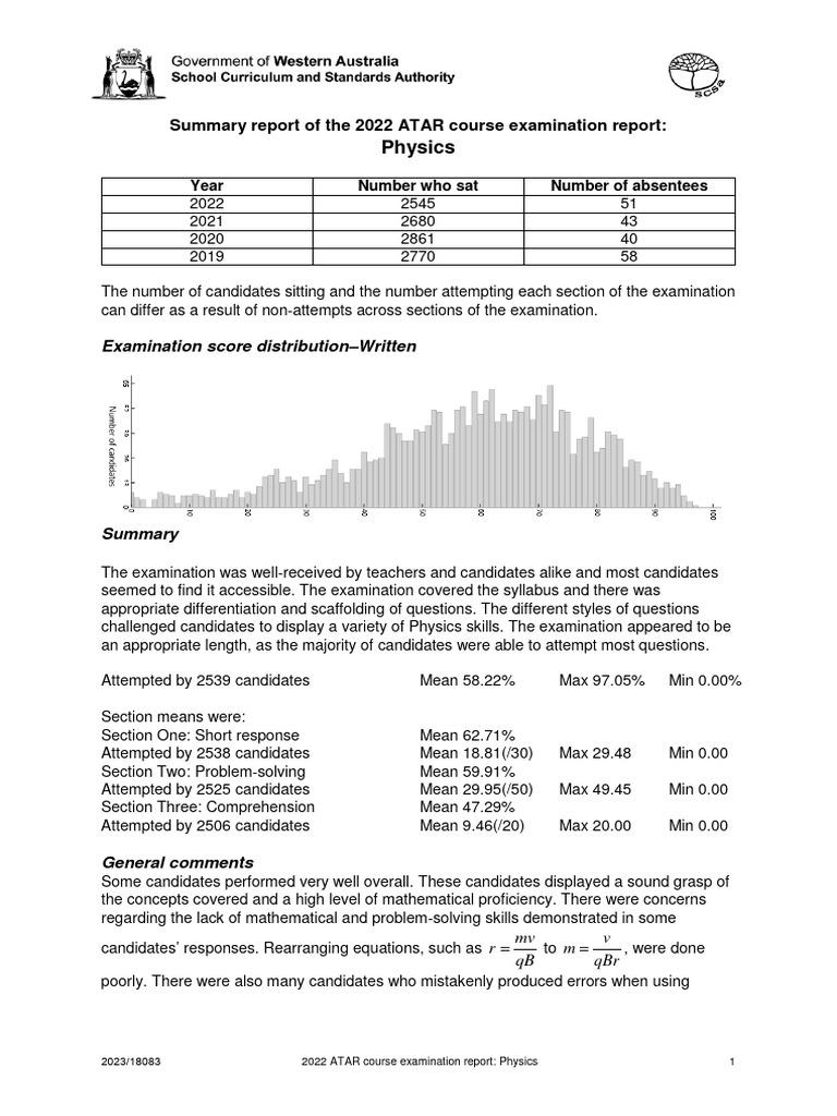 2022 ATAR Course Examination Report PHY | PDF | Euclidean Vector ...