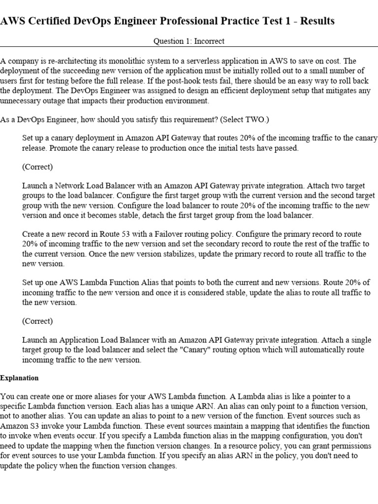 AWS Certified DevOps Engineer Professional Practice Exams | PDF | Cloud Computing | Software ...