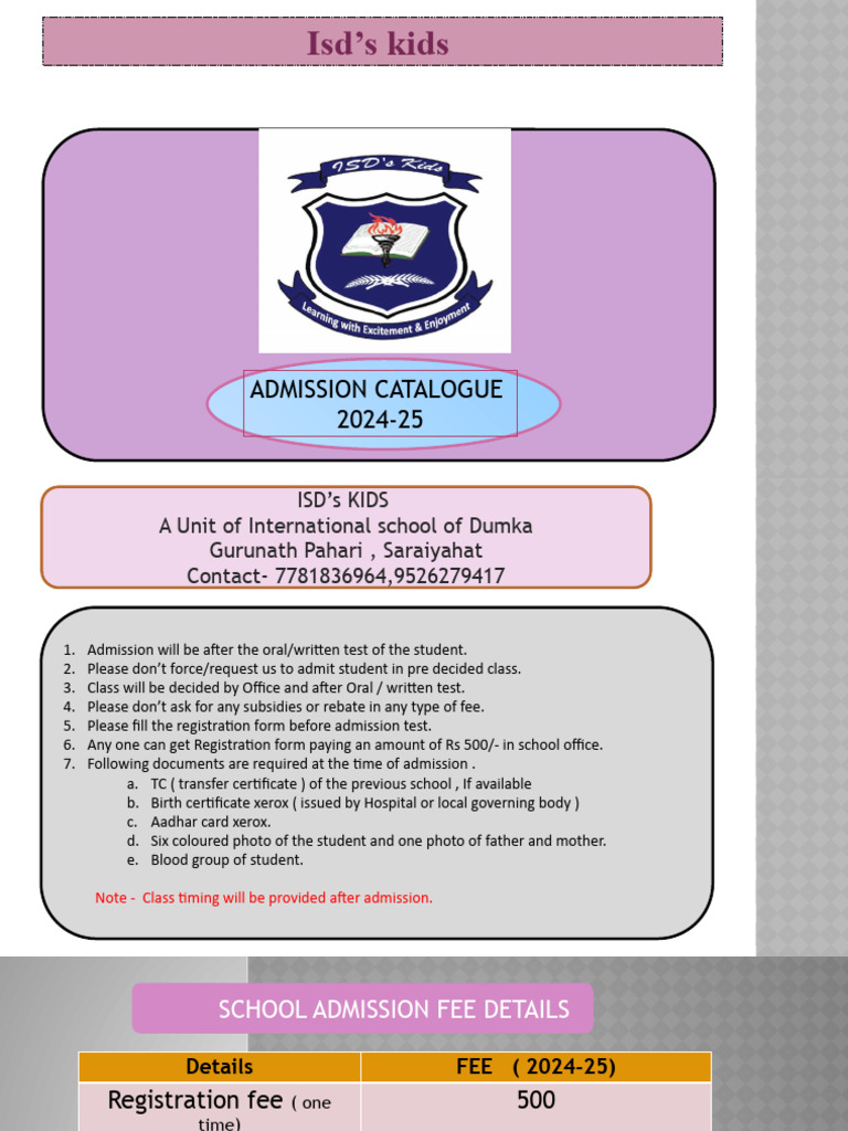 Isd Kids Fee 2024-25 | PDF | Fee