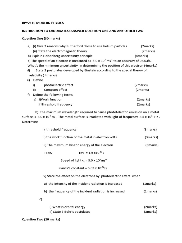Bpy2110 Modern Physics Dibel Paper1 | PDF | Photoelectric Effect | Electron