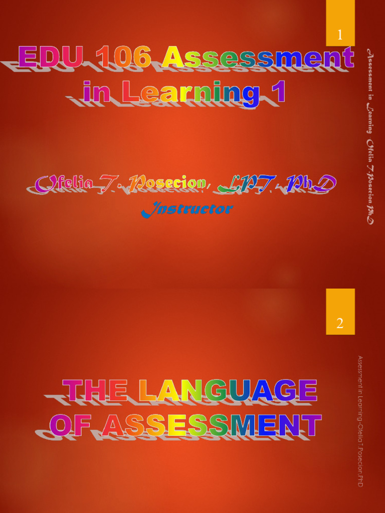 A1 Educ 106 Assessment in Learning 1 Midterm Coverage First Semester DR ... A1 Educ 106 Assessment in Learning 1 Midterm Coverage First Semester DR ...