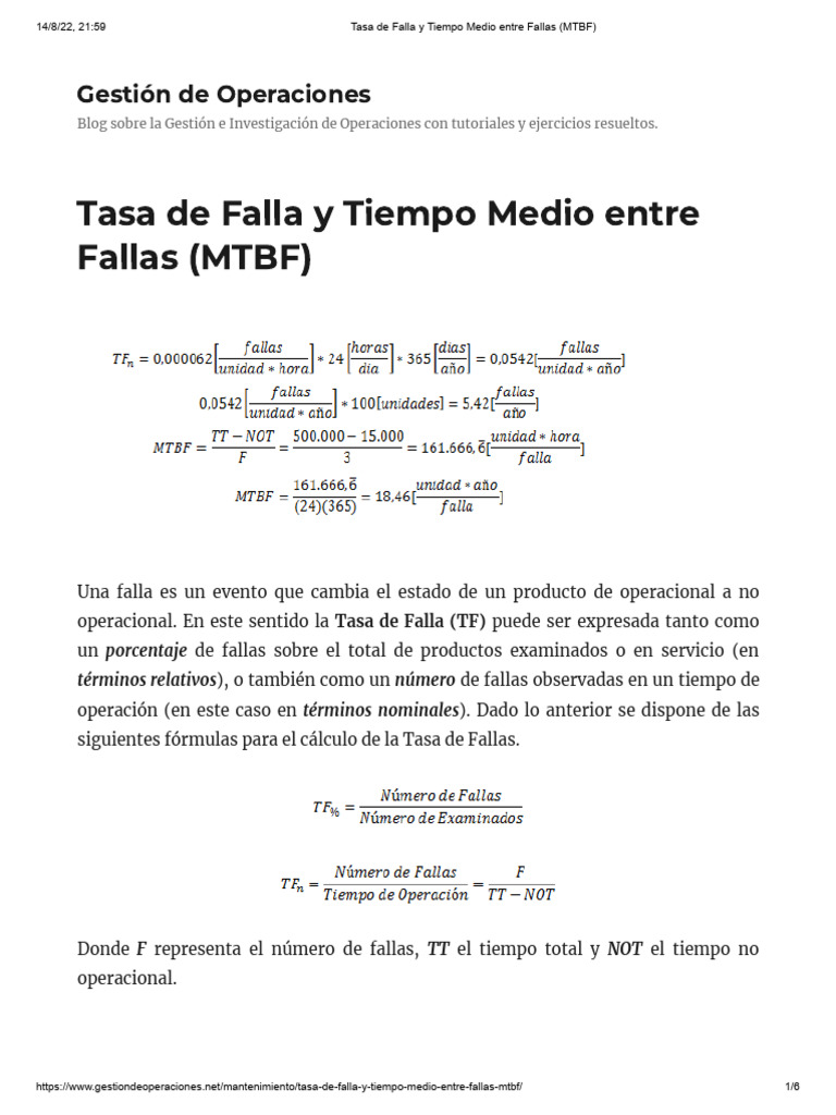 Cálculo de Tasa de Falla y MTBF | PDF | Ingeniería de confiabilidad