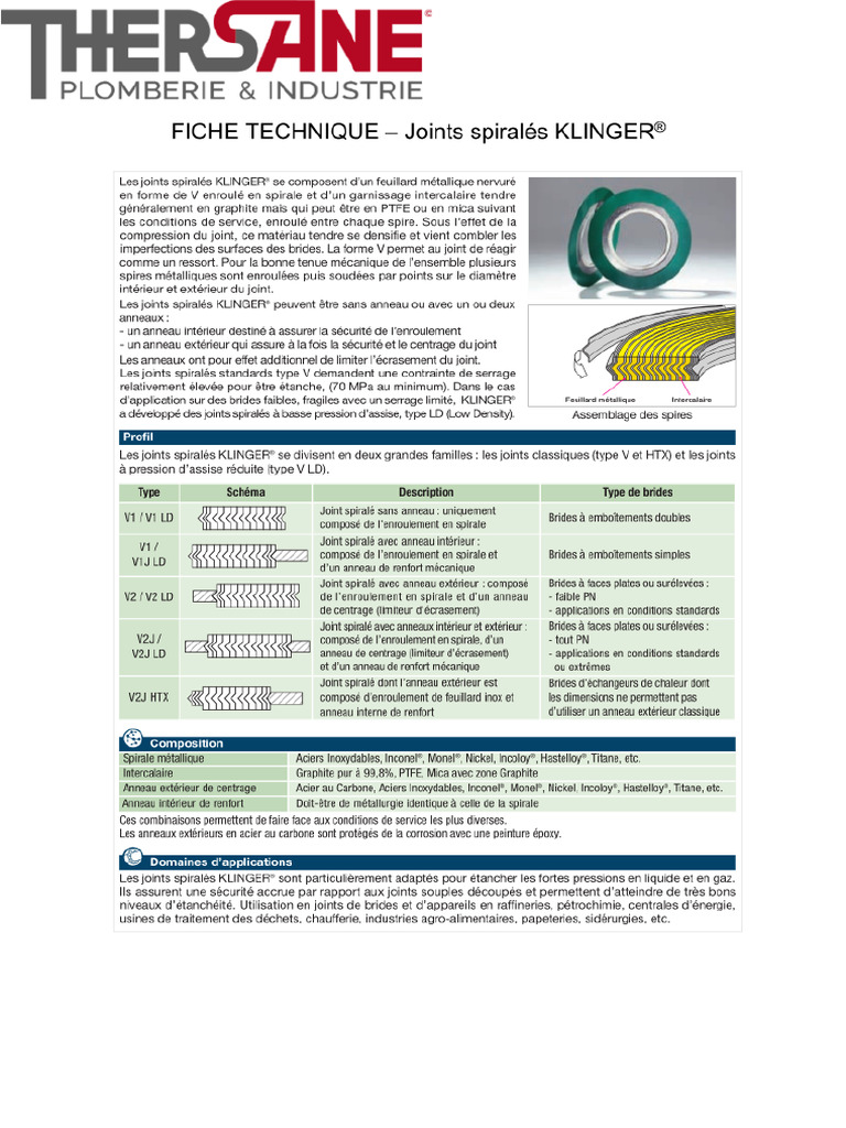 Fiche Technique Joints Spirales Klinger Efire | PDF