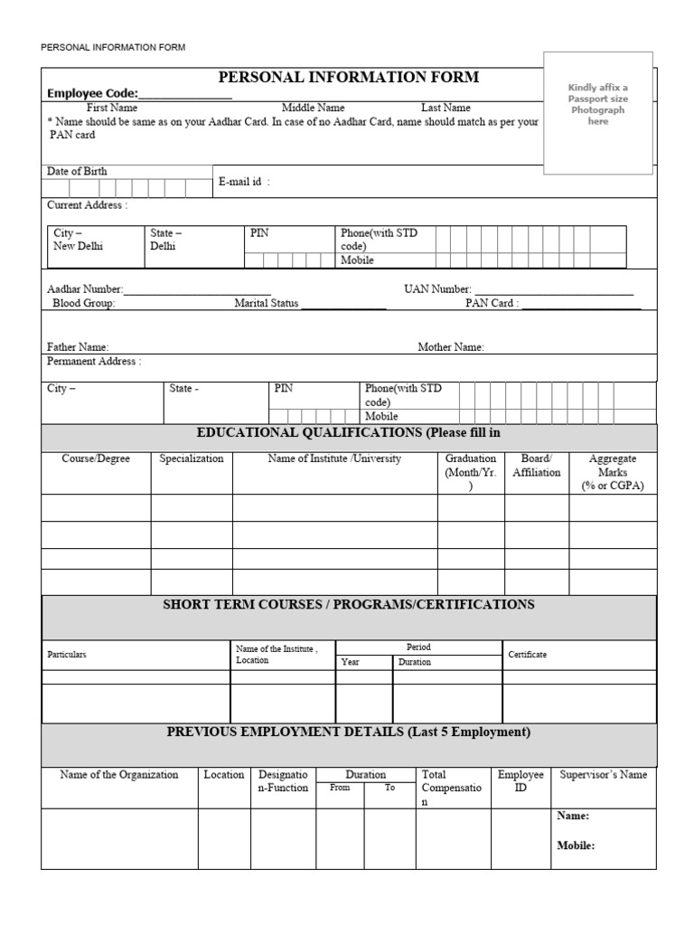 Personal Information Form | PDF | Passport | Travel Visa