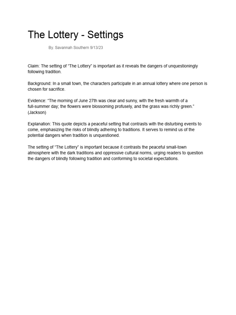 The Lottery - Settings | PDF | Social Science | Travel