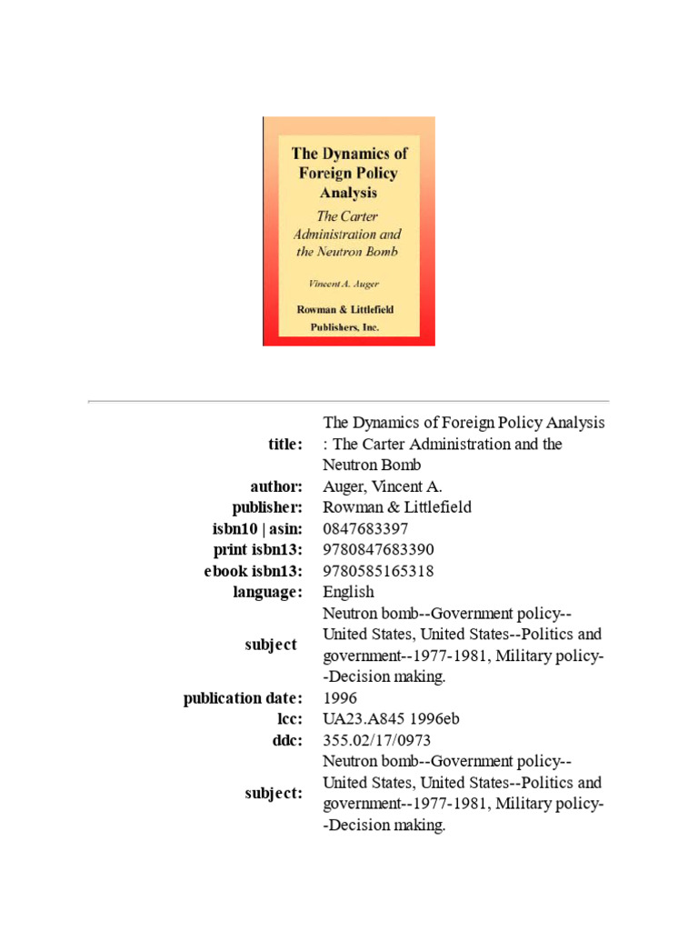 Vincent A. Auger - The Dynamics of Foreign Policy Analysis-Rowman & Littlefield Publishers (1996 ...