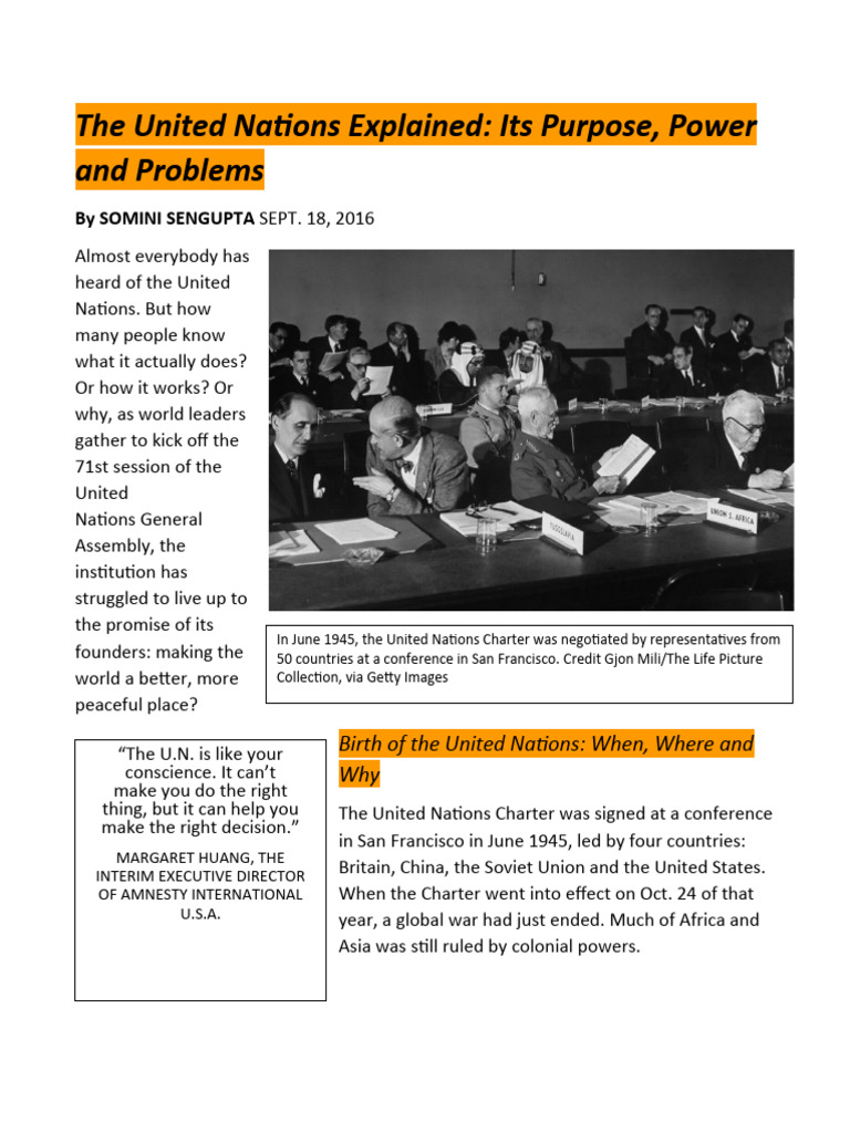 Understanding the United Nations' Role | PDF | United Nations ...