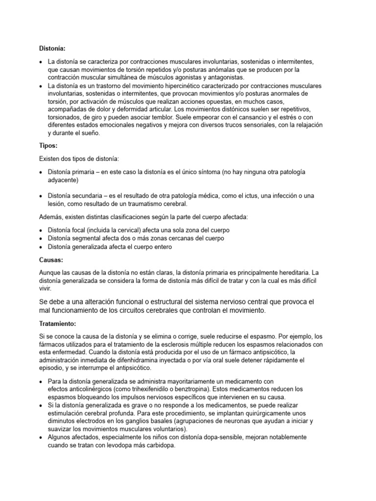 Distonía y Atonía: Causas y Tratamientos | PDF | Distonia | Parto