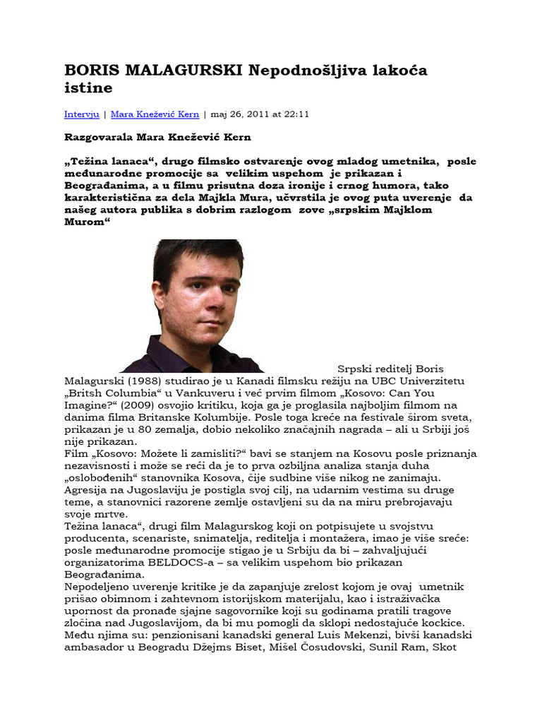 Boris Malagurski - Nepodnosljiva Lakoca Istine | PDF