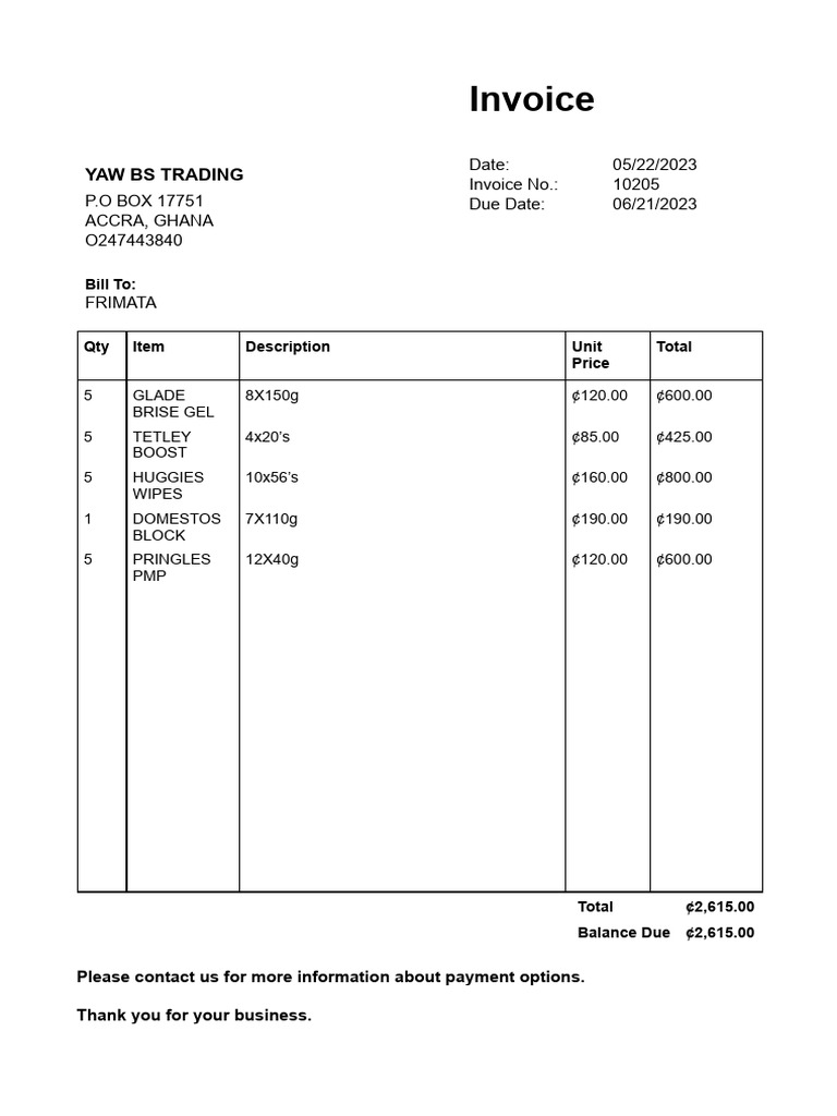 Yaw Bs Trading Invoice 10205 | PDF