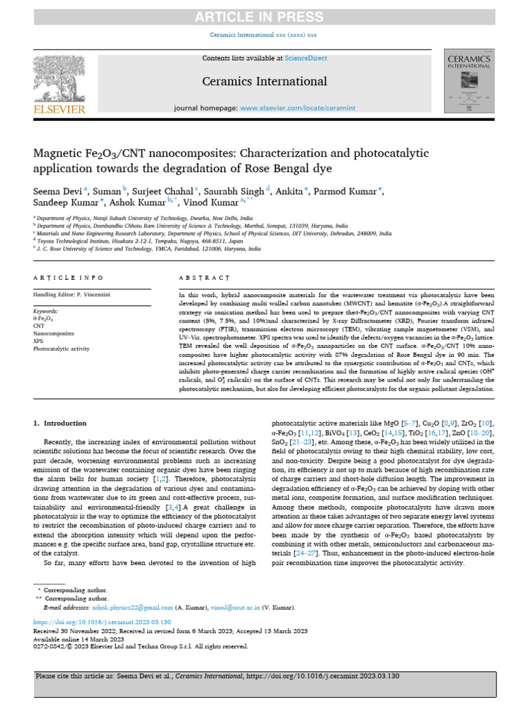 19 Fe2O3 - CNT | PDF | Carbon Nanotube | X Ray Photoelectron Spectroscopy