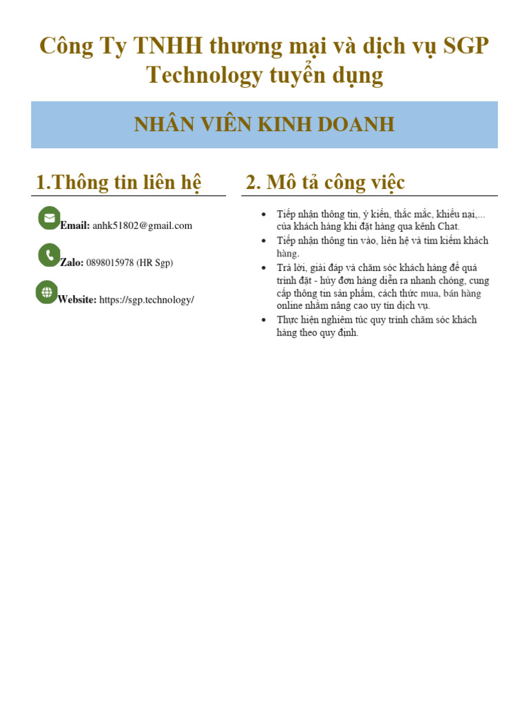JD Nhân Viên Kinh Doanh | PDF