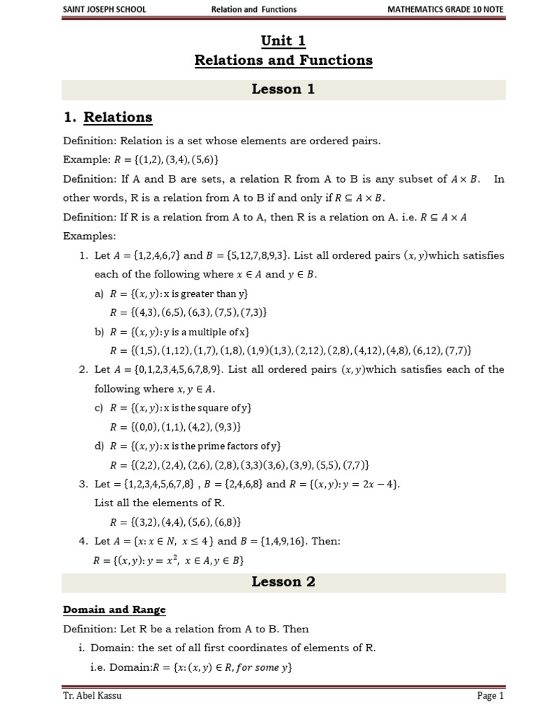 Mathematics Grade 10 Unit 1 Note 1 | PDF | Function (Mathematics) | Inequality (Mathematics)