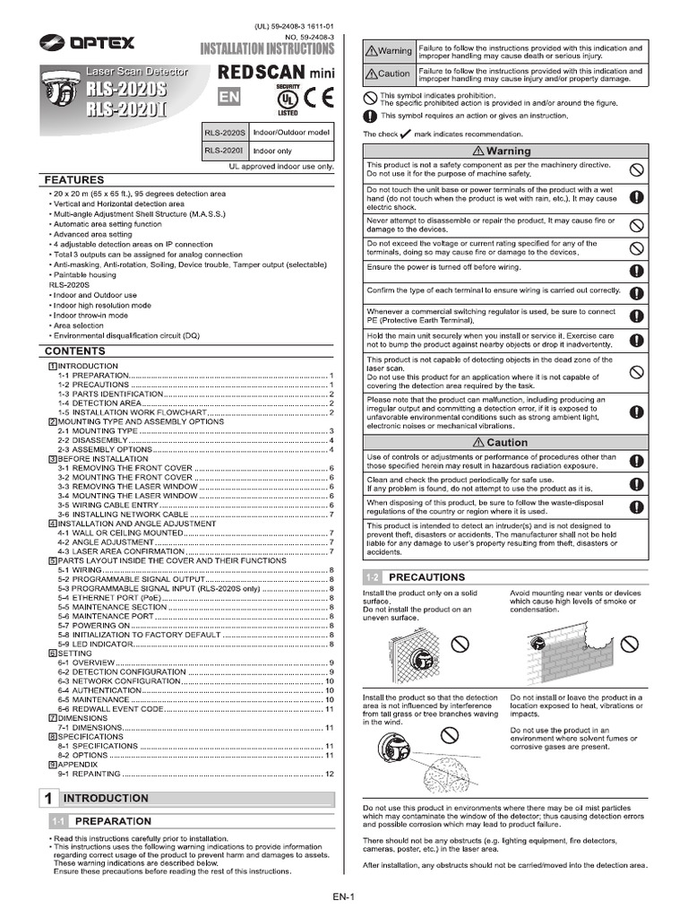 Optex Rls 2020s Manual en | PDF Optex Rls 2020s Manual en | PDF