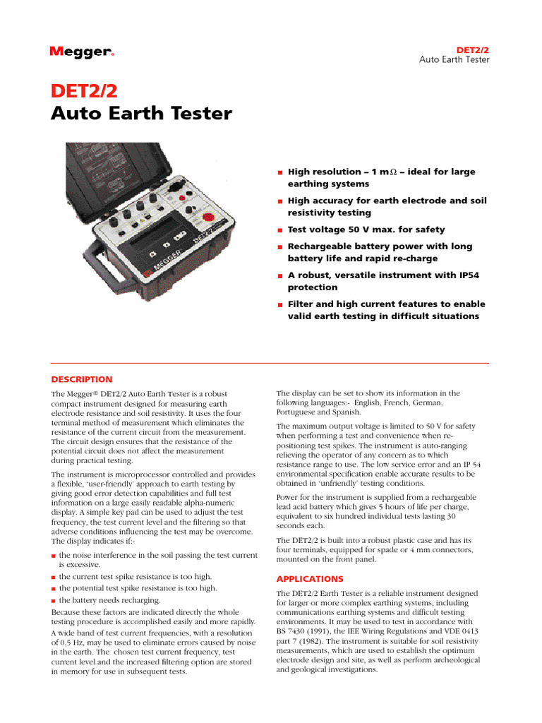Megger DET2 | PDF | Rechargeable Battery | Electrical Resistance And ...