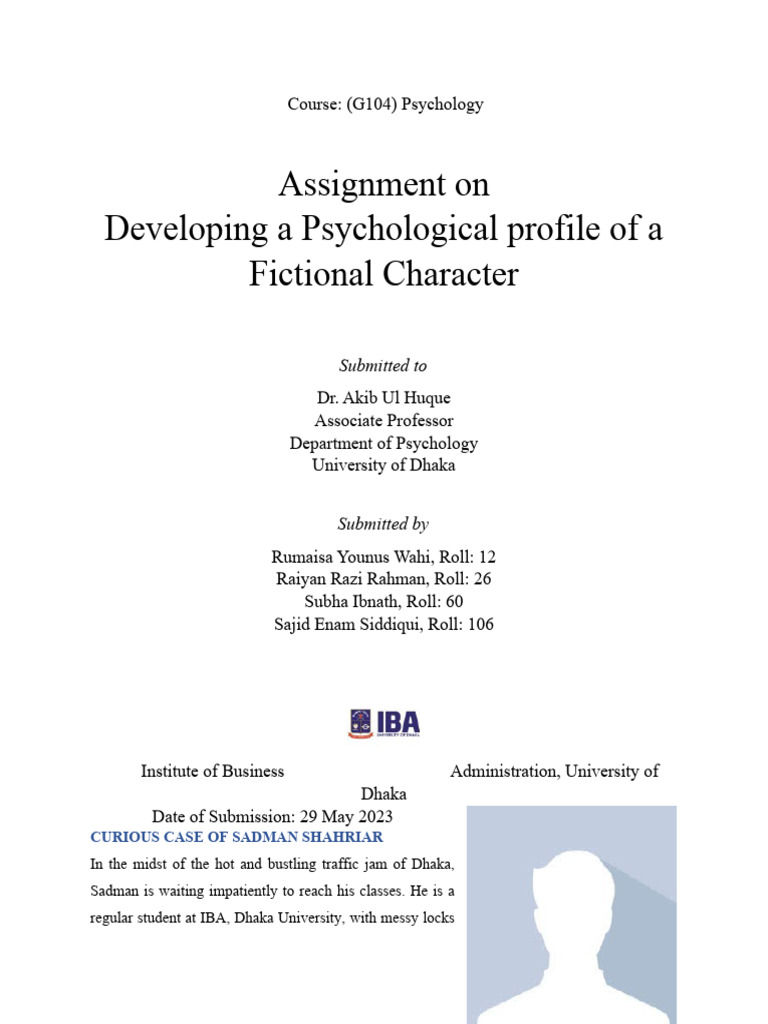 Psychological Profiling of A Fictional Character Roll 122660106 | PDF ...