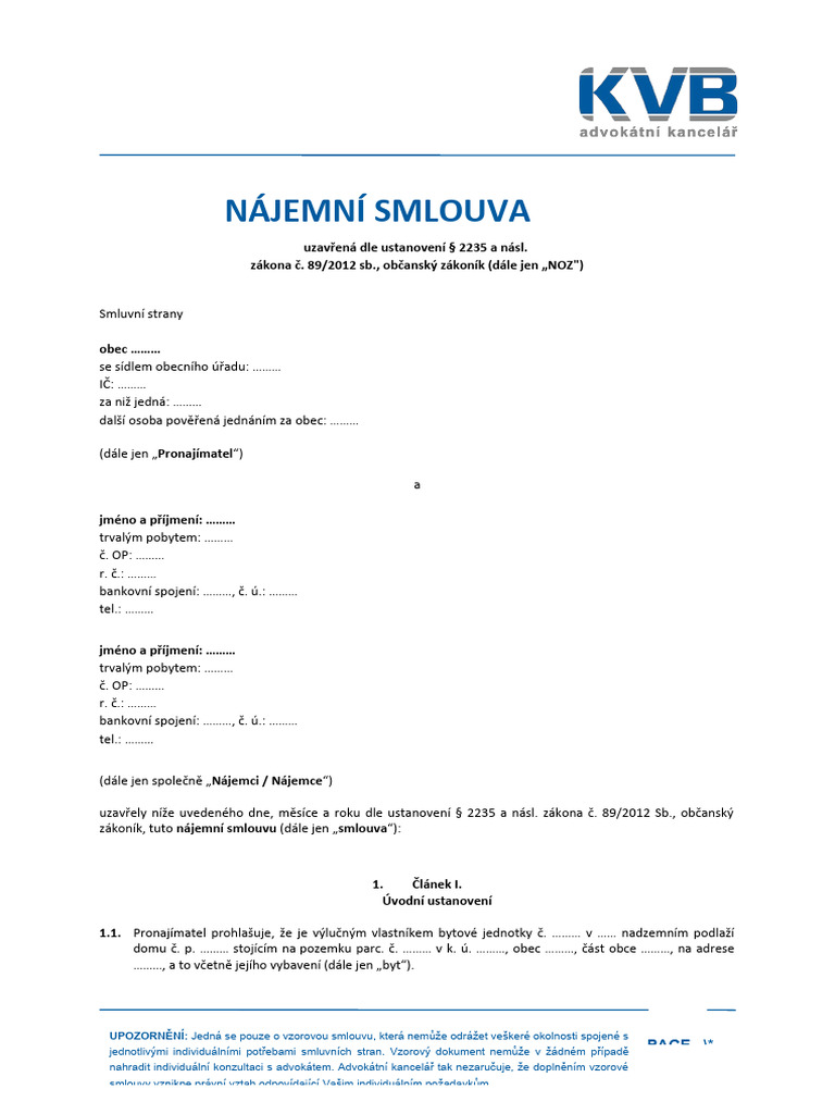 Vzor Nájemní Smlouva Na Byt | PDF