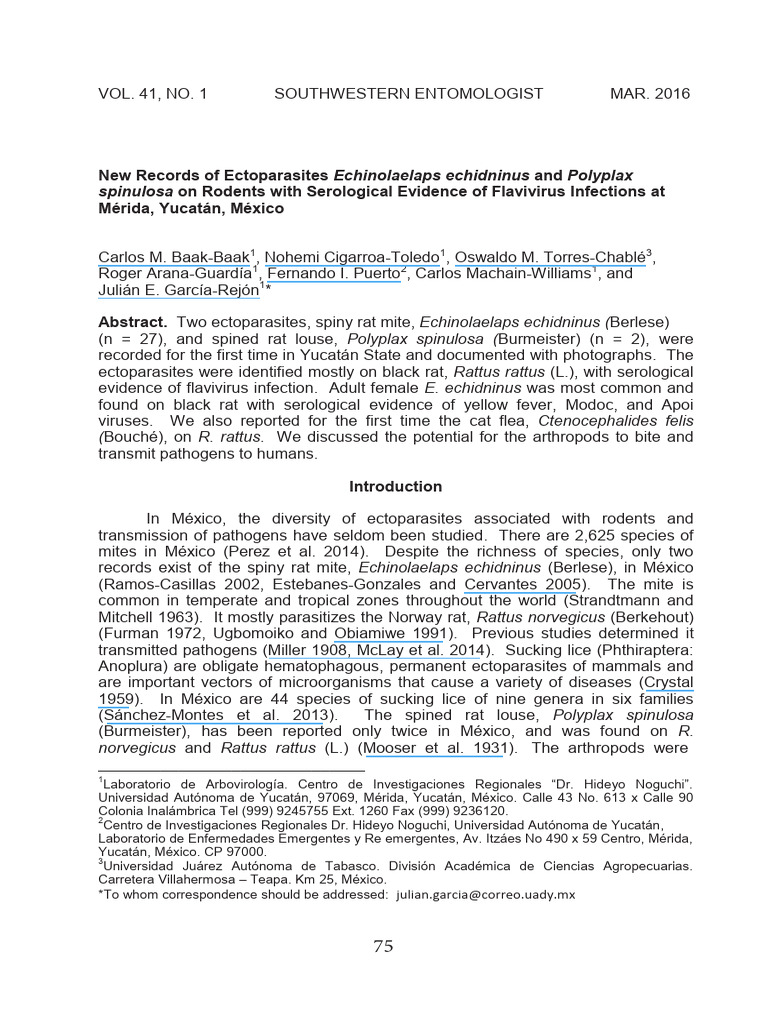 Baak Et Al New Records of Ectoparasites Echinolaelaps Echidninus and ...