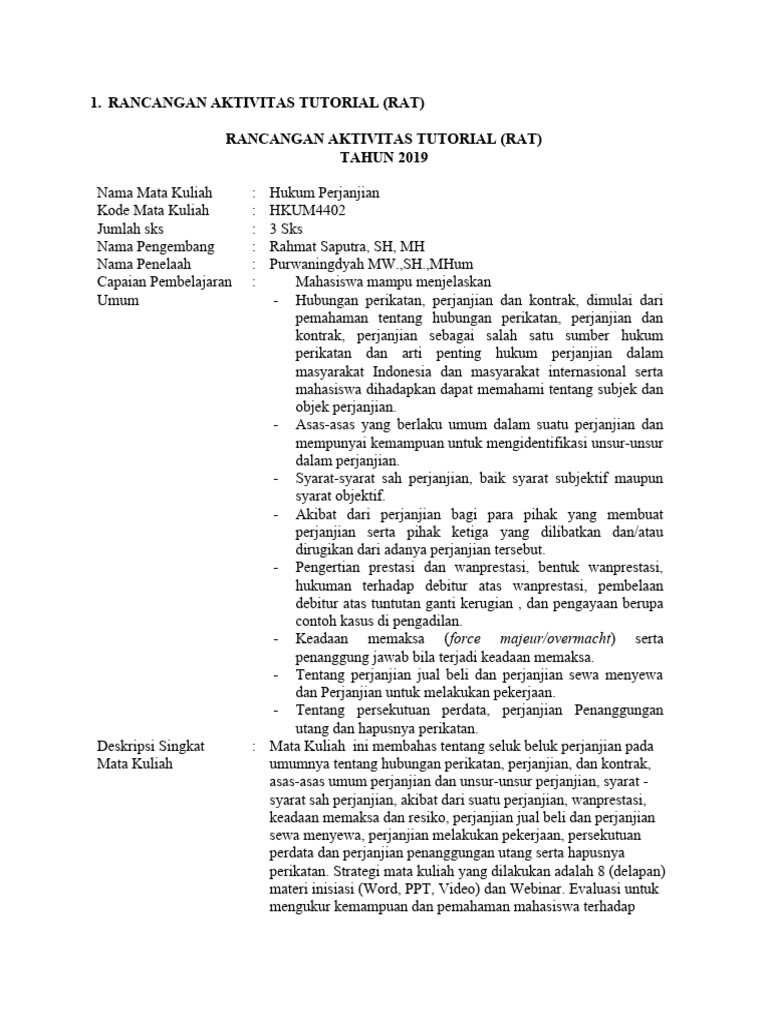 Rancangan Aktivitas Tutorial Hukum Perjanjian | PDF
