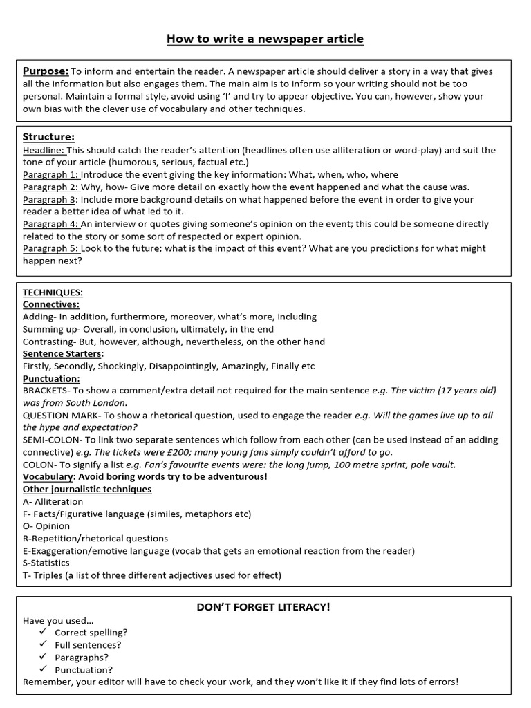 How To Write A Newspaper Article | PDF | Human Communication | Linguistics