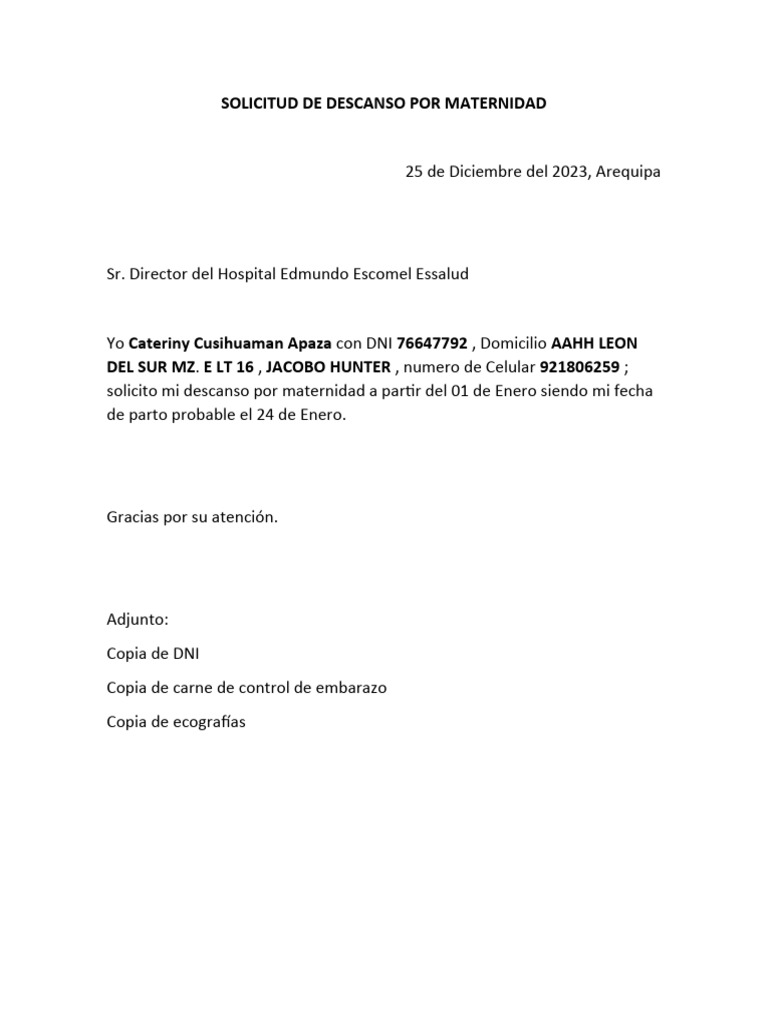 Solicitud de Descanso Por Maternidad | PDF