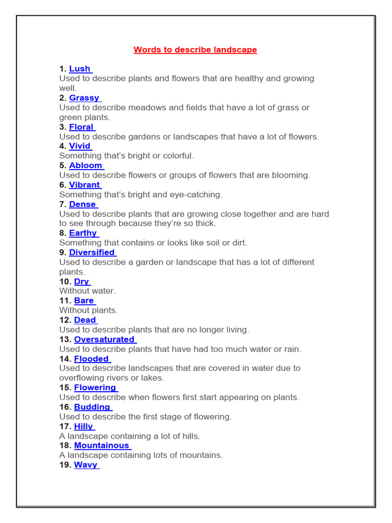 Vocabulary for Describing Landscapes | PDF | Earth | Volcano