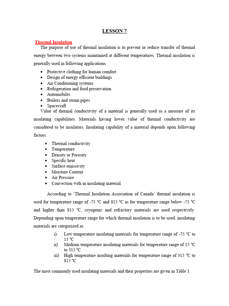 Lesson 7: Thermal Insulation | PDF | Thermal Insulation | Heat Transfer