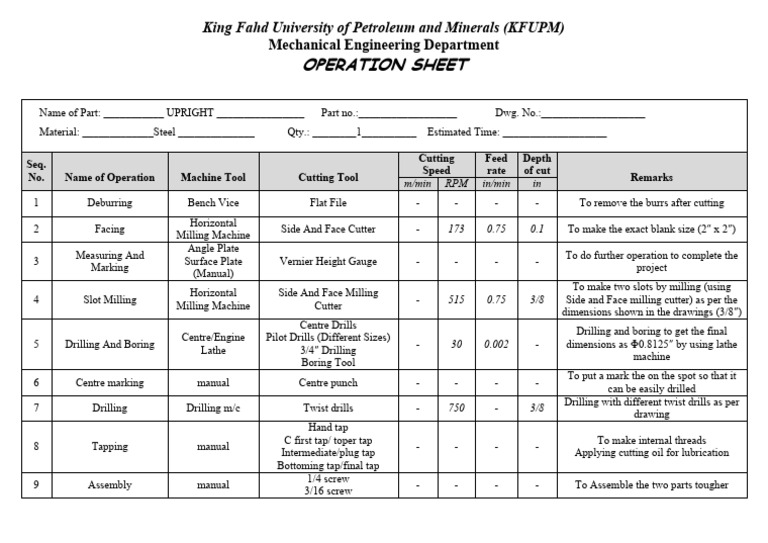 Operation Sheet (2) - Upright | PDF | Drilling | Tools