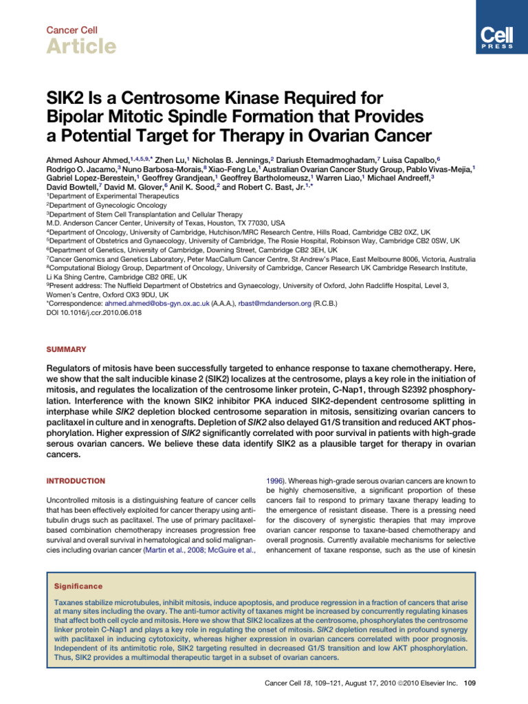 SIK2 Is A Centrosome Kinase Required For Bipolar Mitotic Spindle ...