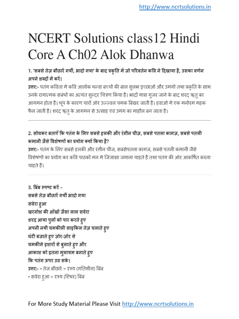 Hindi Core A Ch02 Alok Dhanwa | PDF