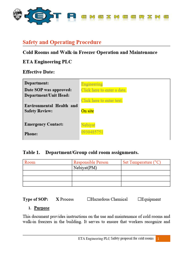 Cold Rooms Installation Proposal For Safety | PDF | Safety ...