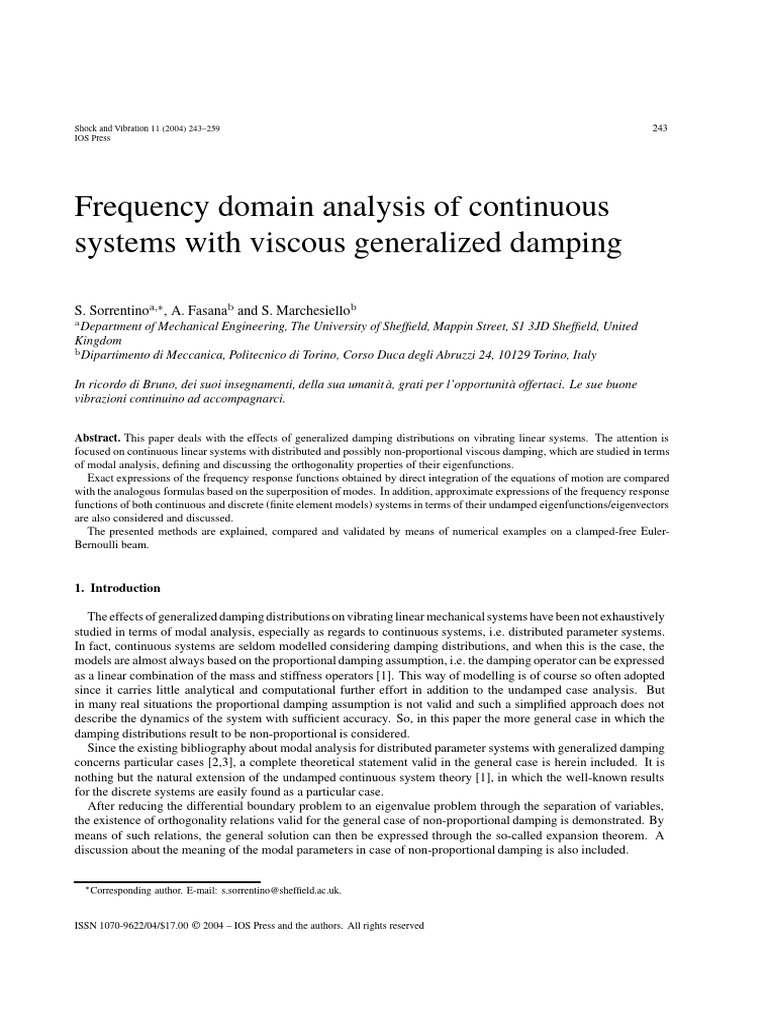 Frequency Domain Analysis of Continuous - Fasana | PDF | Eigenvalues And Eigenvectors | Operator ...