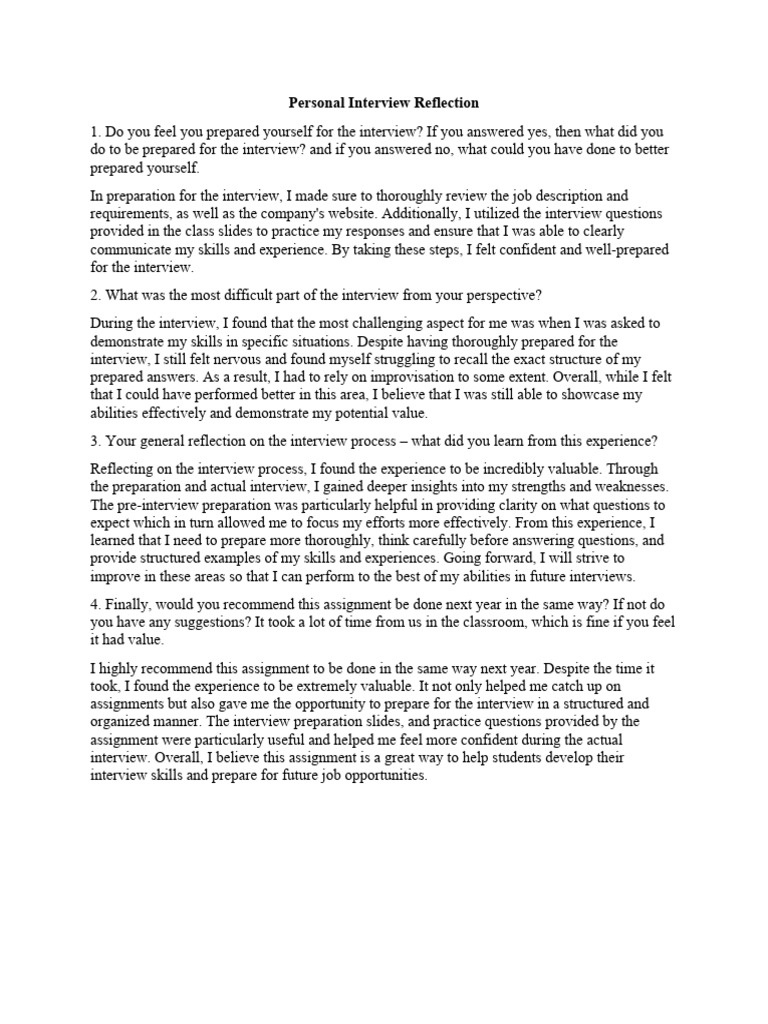 Interview Reflection | Download Free PDF | Experience | Interview
